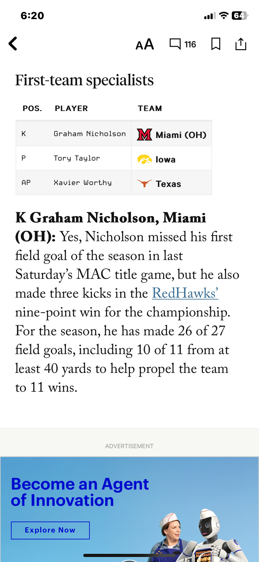 Graham Nicholson stats - Page 2 - Football - MiamiHawkTalk
